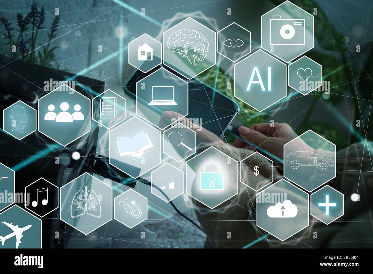 Human and technology concept. AI (Artificial Intelligence ...