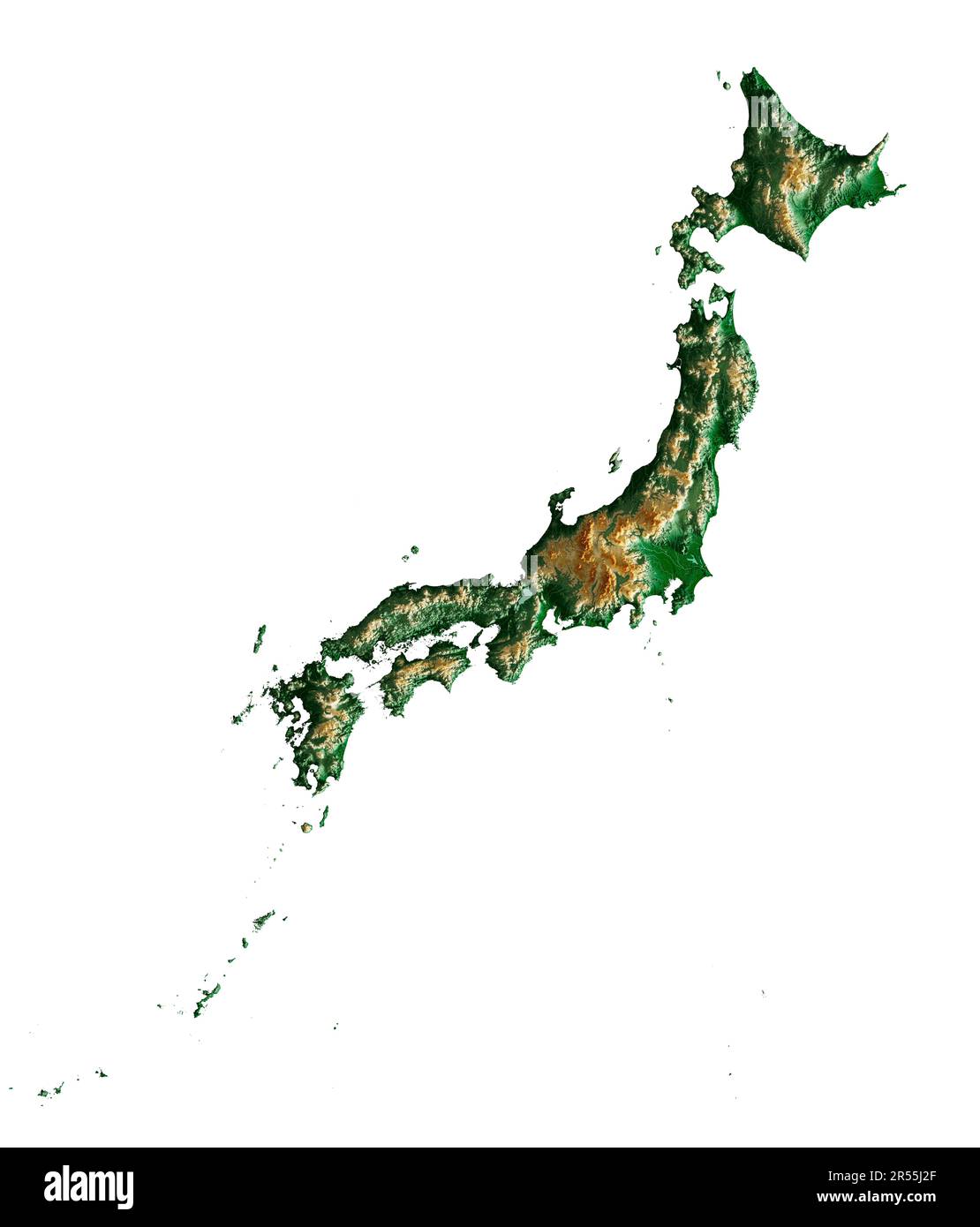 Japan. Highly detailed 3D rendering of a shaded relief map with rivers ...