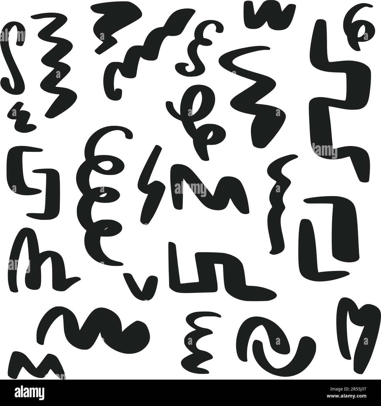 Hand drawn set of squiggles. Ink doodle sketch style vector illustration. Simple lines and curls ...