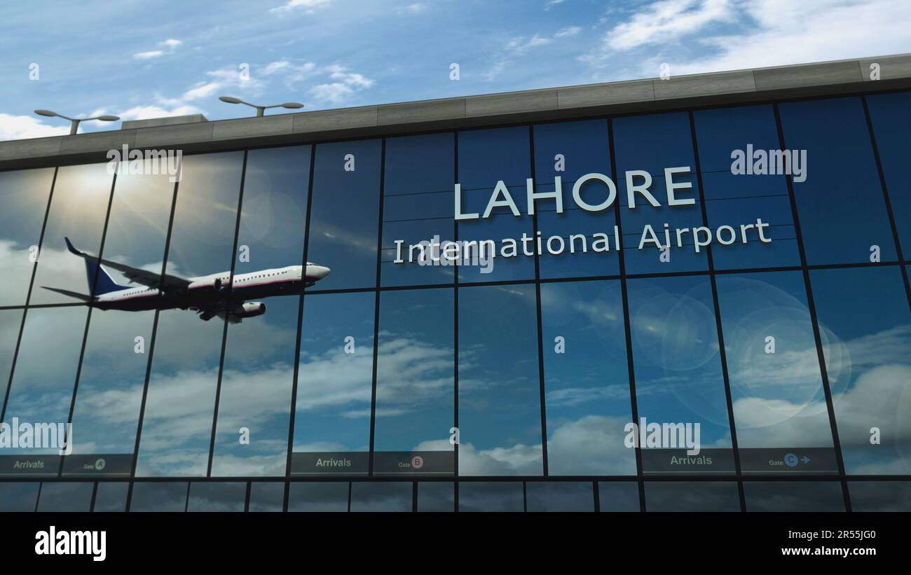 Aircraft landing at Lahore, Pakistan 3D rendering illustration. Arrival ...