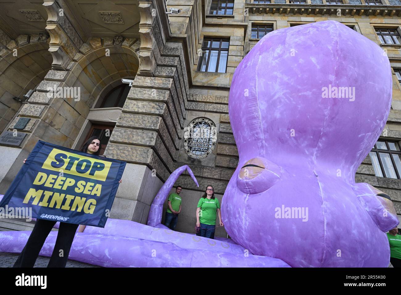 Prague, Czech Republic. 01st June, 2023. Greenpeace activists installed ...