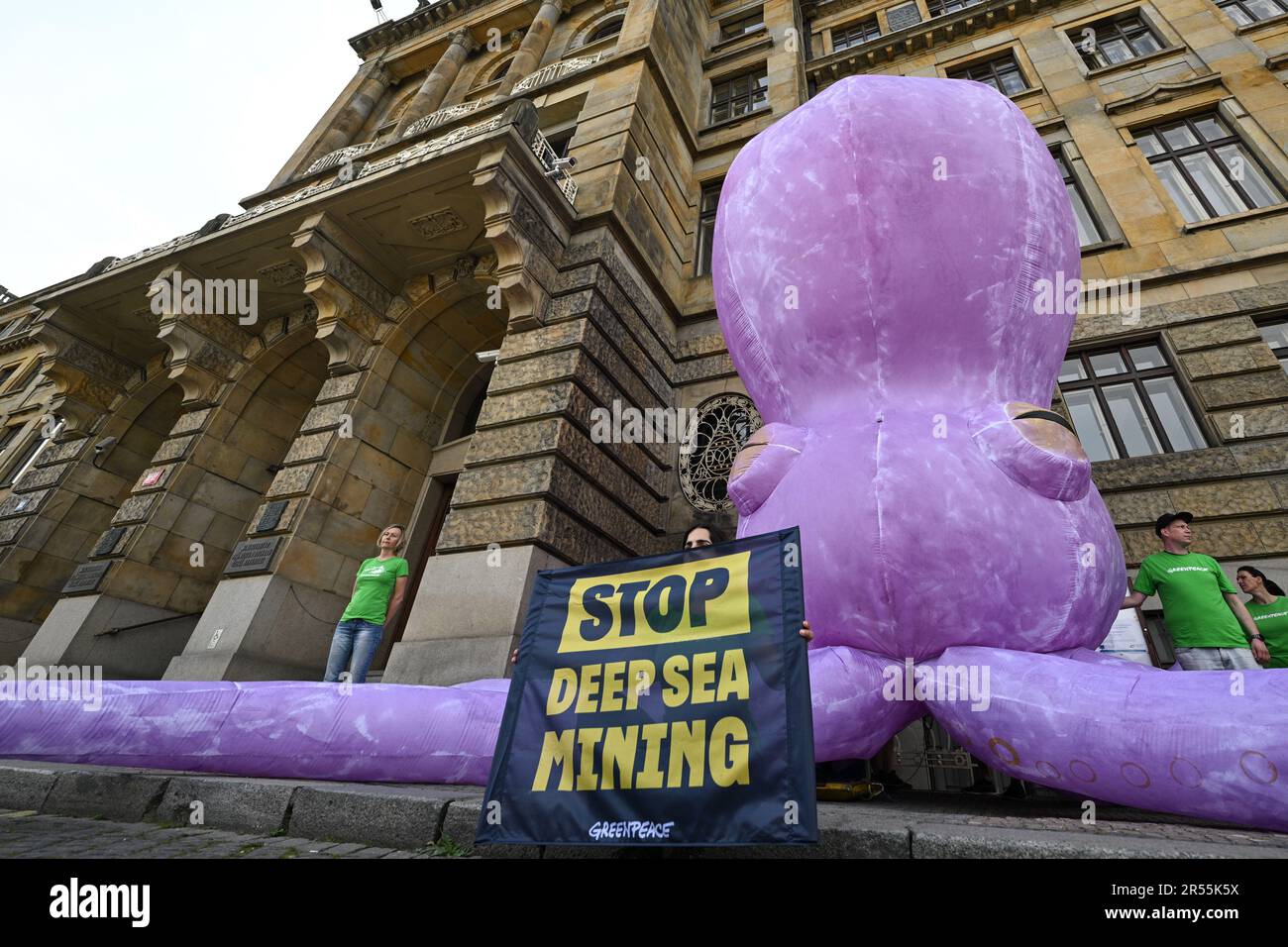 Prague, Czech Republic. 01st June, 2023. Greenpeace activists installed ...