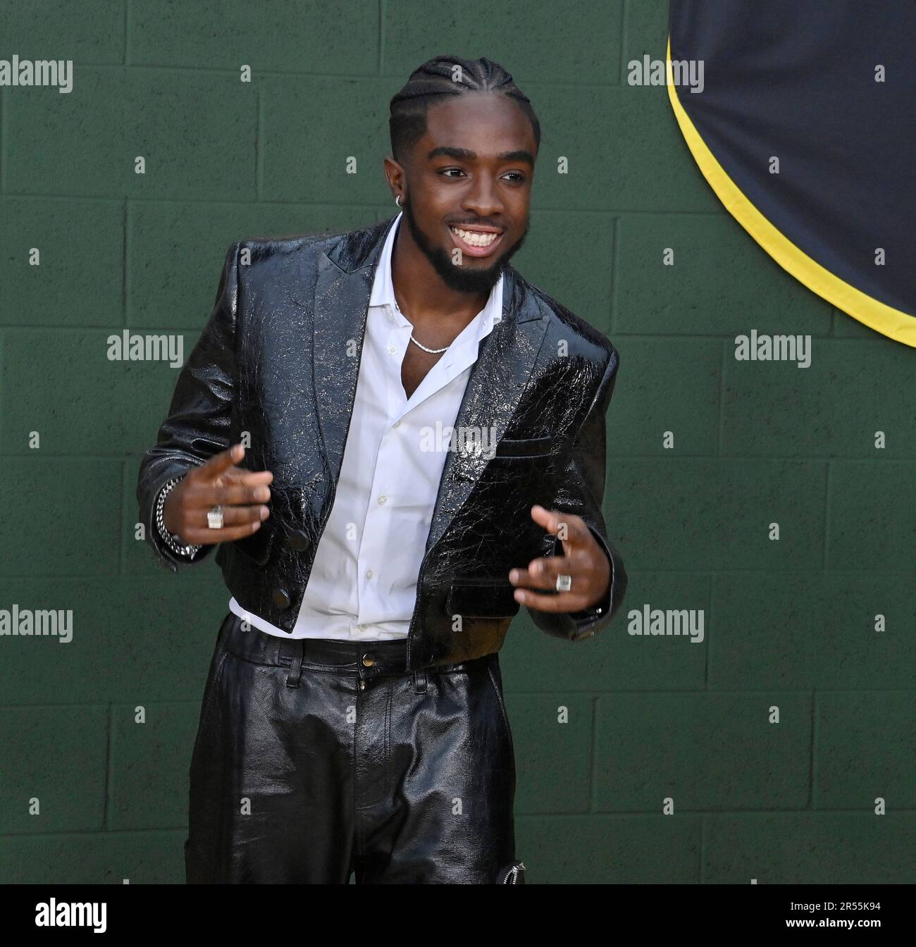 Cast member Caleb McLaughlin attends the premiere of the biographical drama "Shooting Stars" at ...