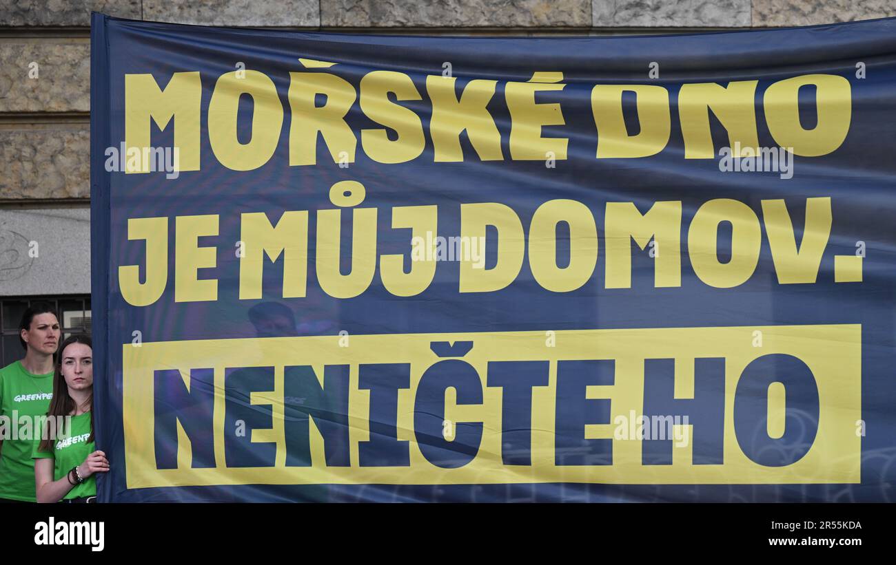 Prague, Czech Republic. 01st June, 2023. Greenpeace activists installed ...