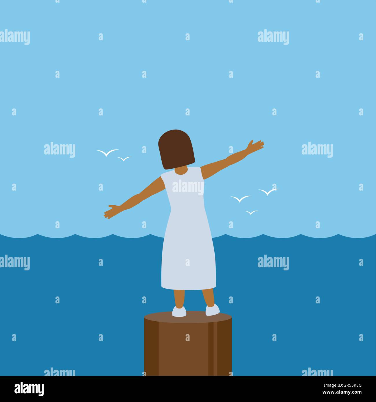 little girl by the sea dream about flying with birds Stock Vector Image ...