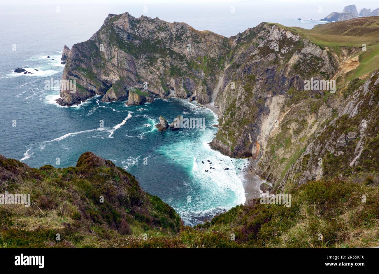 Coastal walk with view on the Sturrall Head cliff in Co, Donegal ...