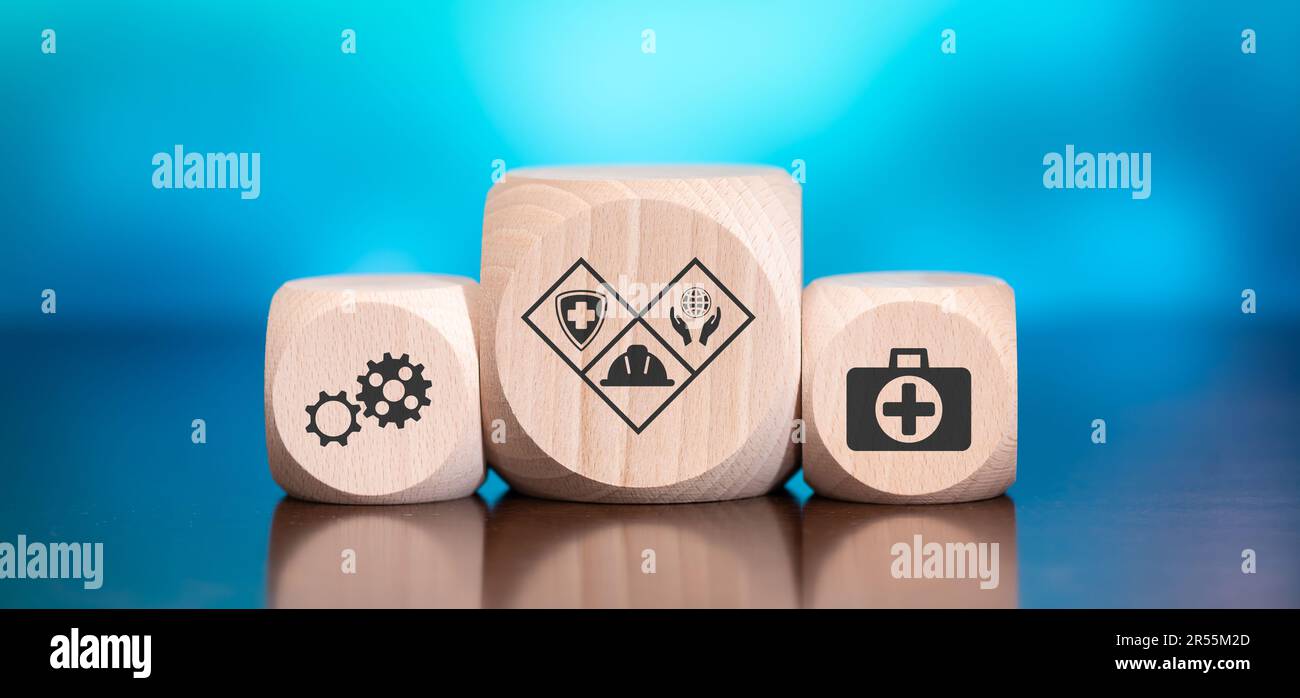 Wooden blocks with symbol of hse concept on blue background Stock Photo ...