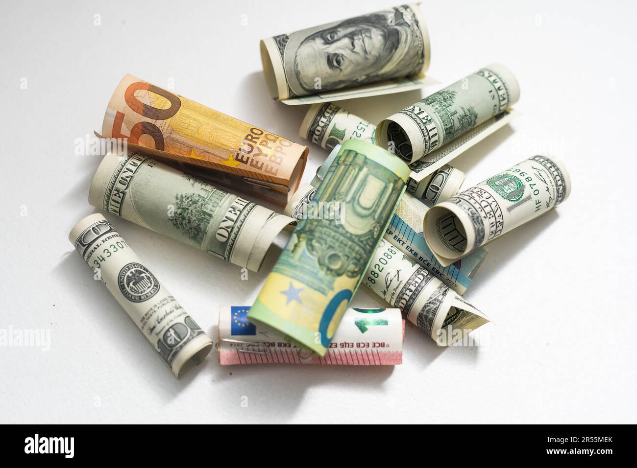 Close up of role money dollar tied with rope on white background Stock ...
