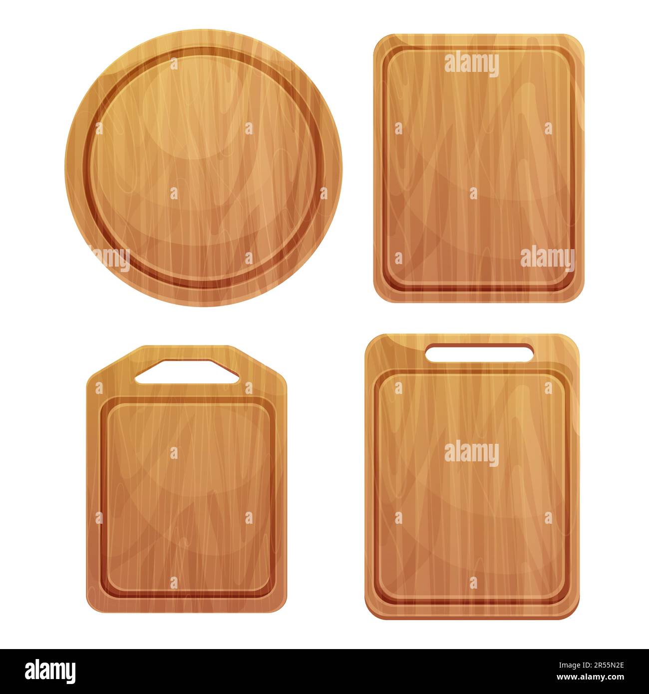 Set Cutting board wooden chopping desk top view in cartoon style ...