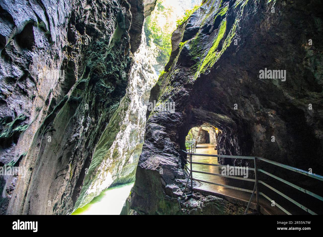 Cliffside walkway along Aare River through the Aare Gorge (Aareschlucht ...