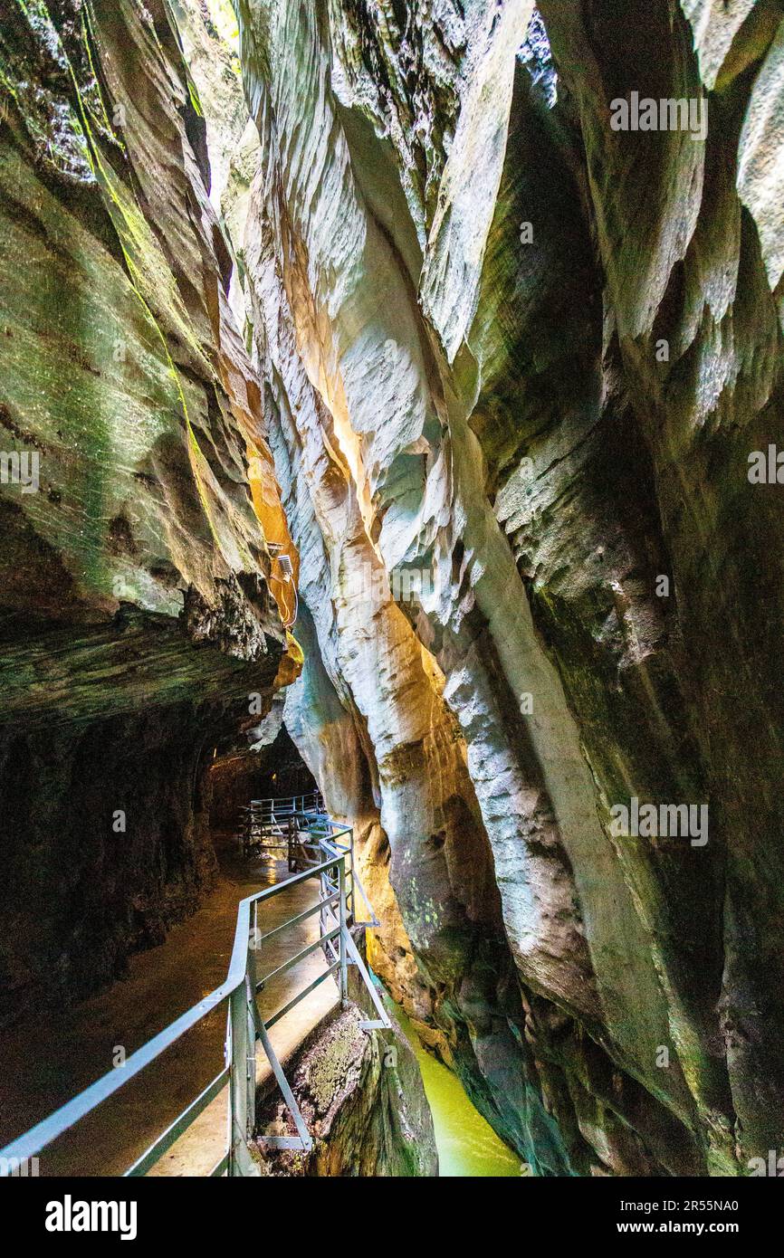 Cliffside walkway along Aare River through the Aare Gorge (Aareschlucht ...