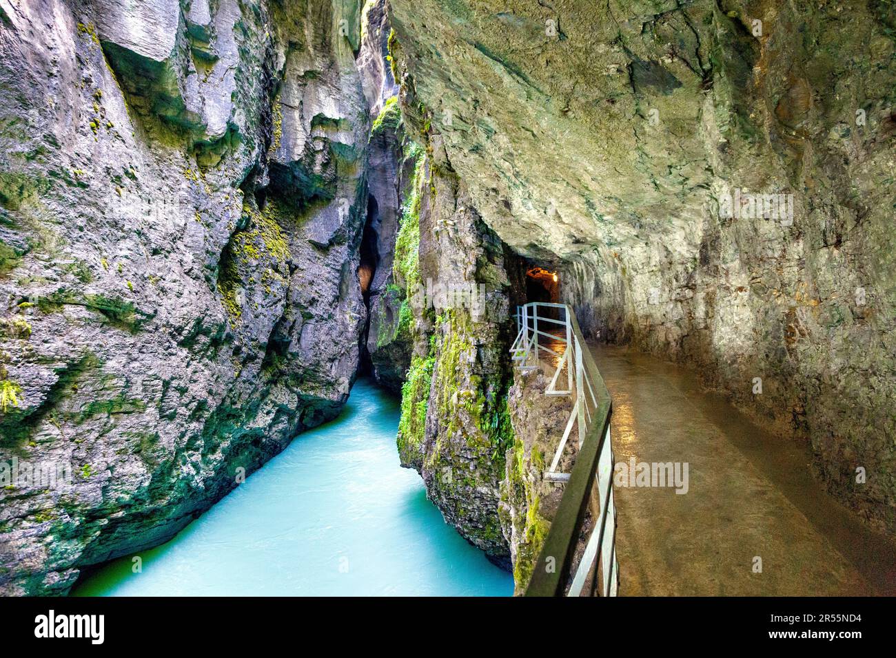 Cliffside walkway along Aare River through the Aare Gorge (Aareschlucht ...