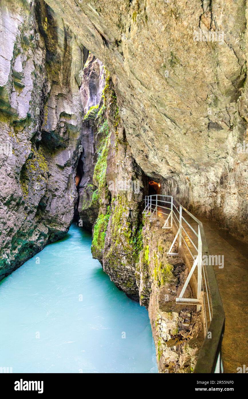 Cliffside walkway along Aare River through the Aare Gorge (Aareschlucht ...