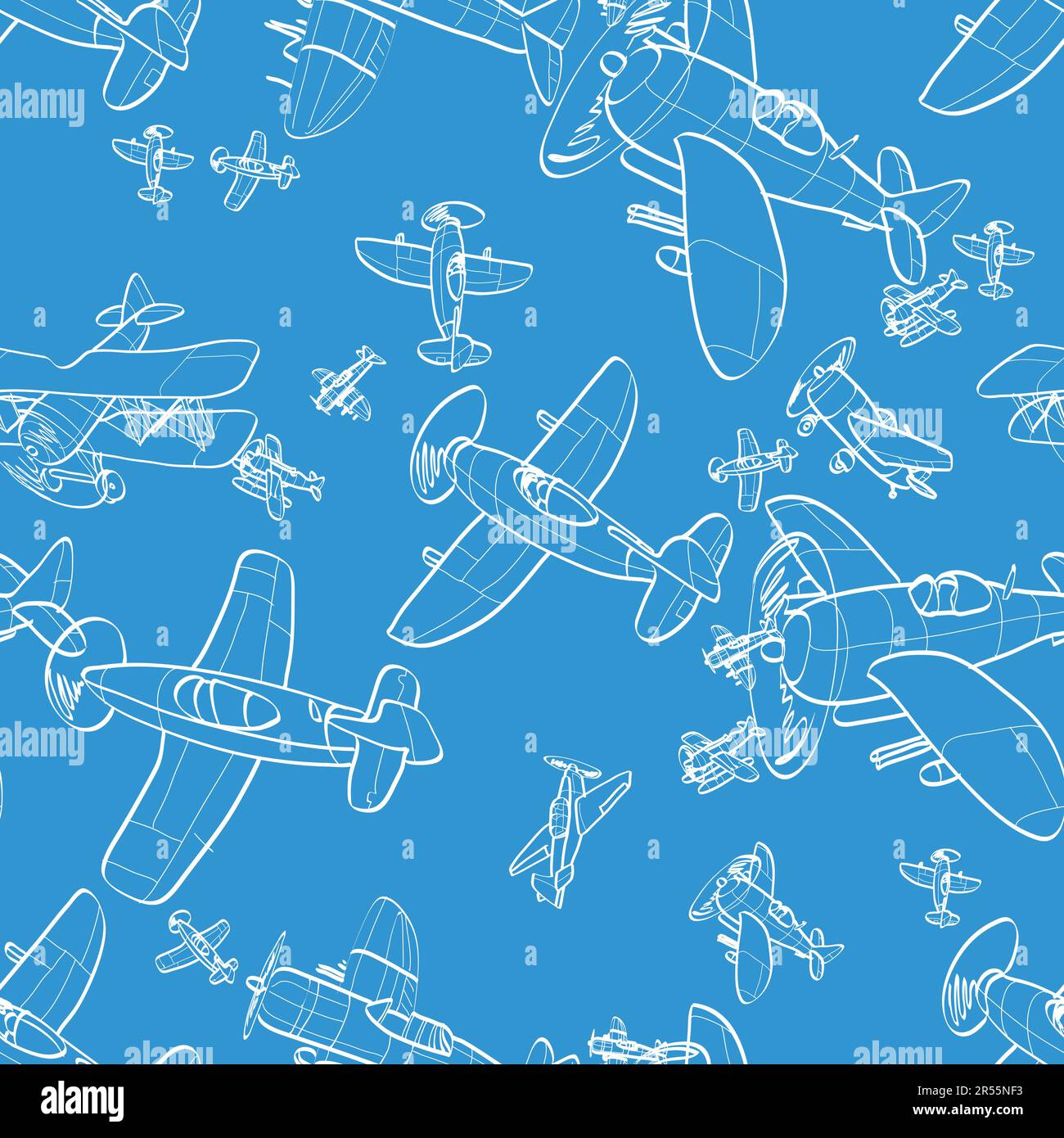 Vector seamless pattern with outline aircraft. Kids background with ...