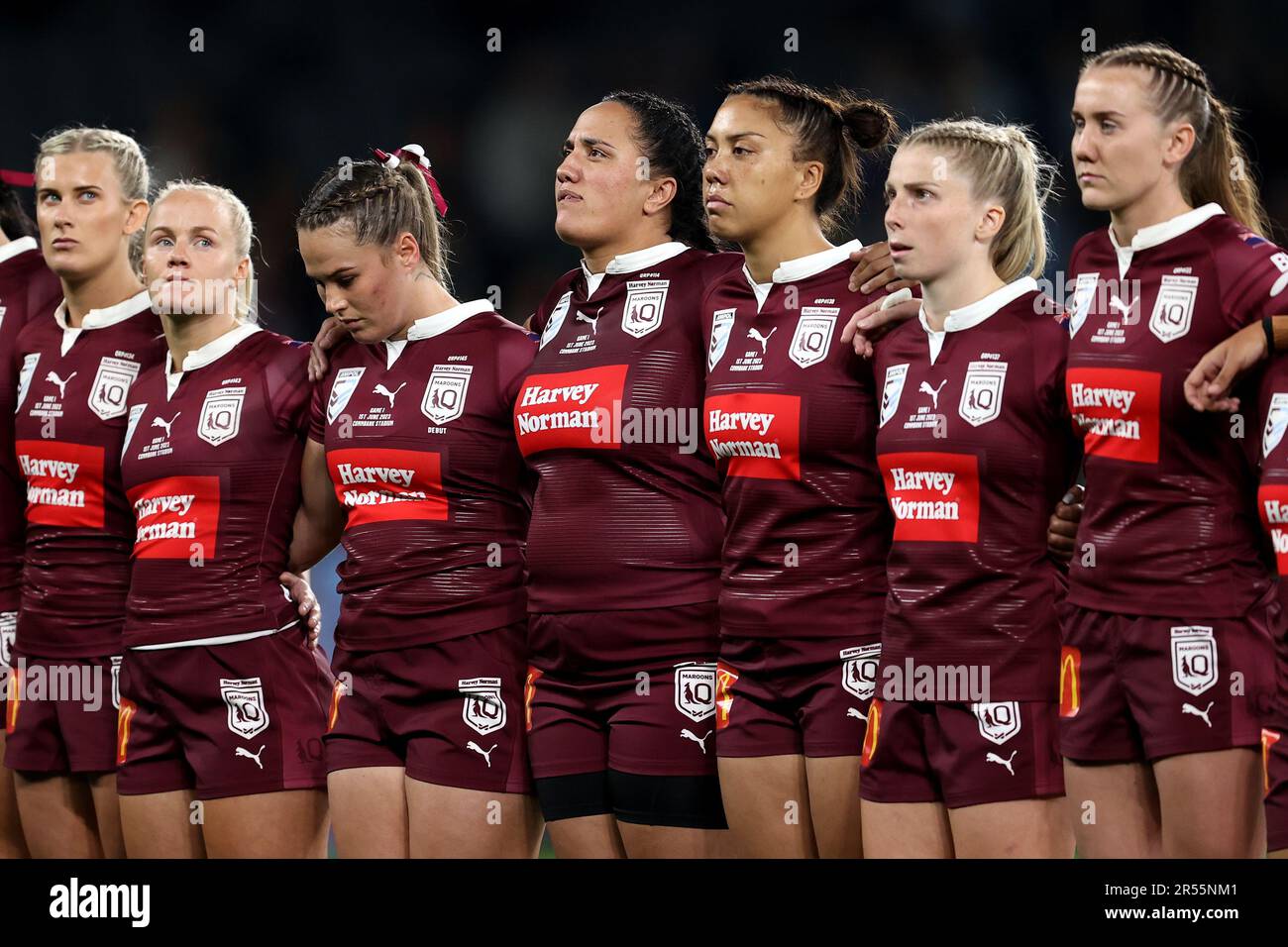 Sydney, Australia. 01st June, 2023. Maroons players stand for the ...