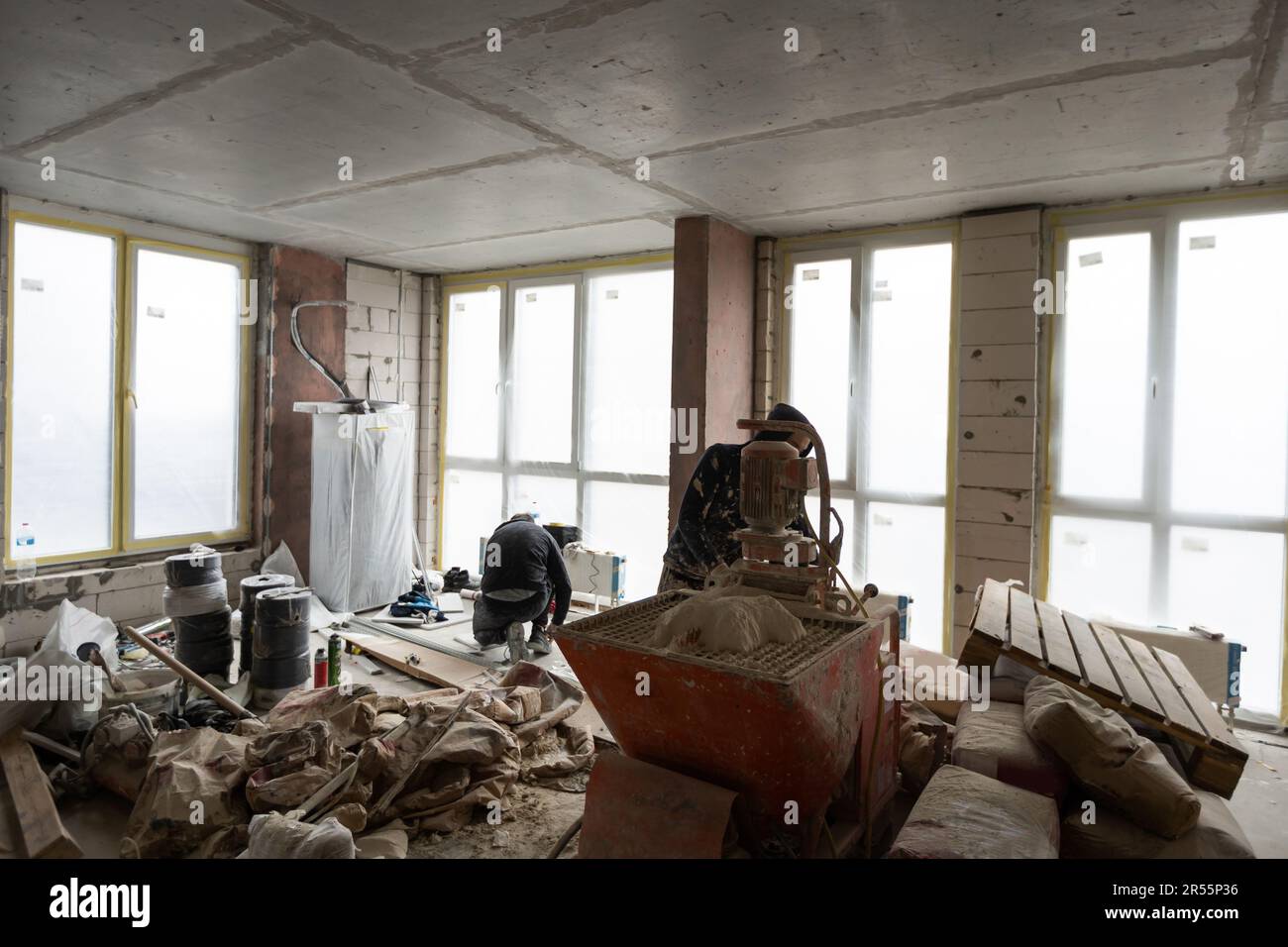 tools for apartment repair, walls in apartment is under construction ...