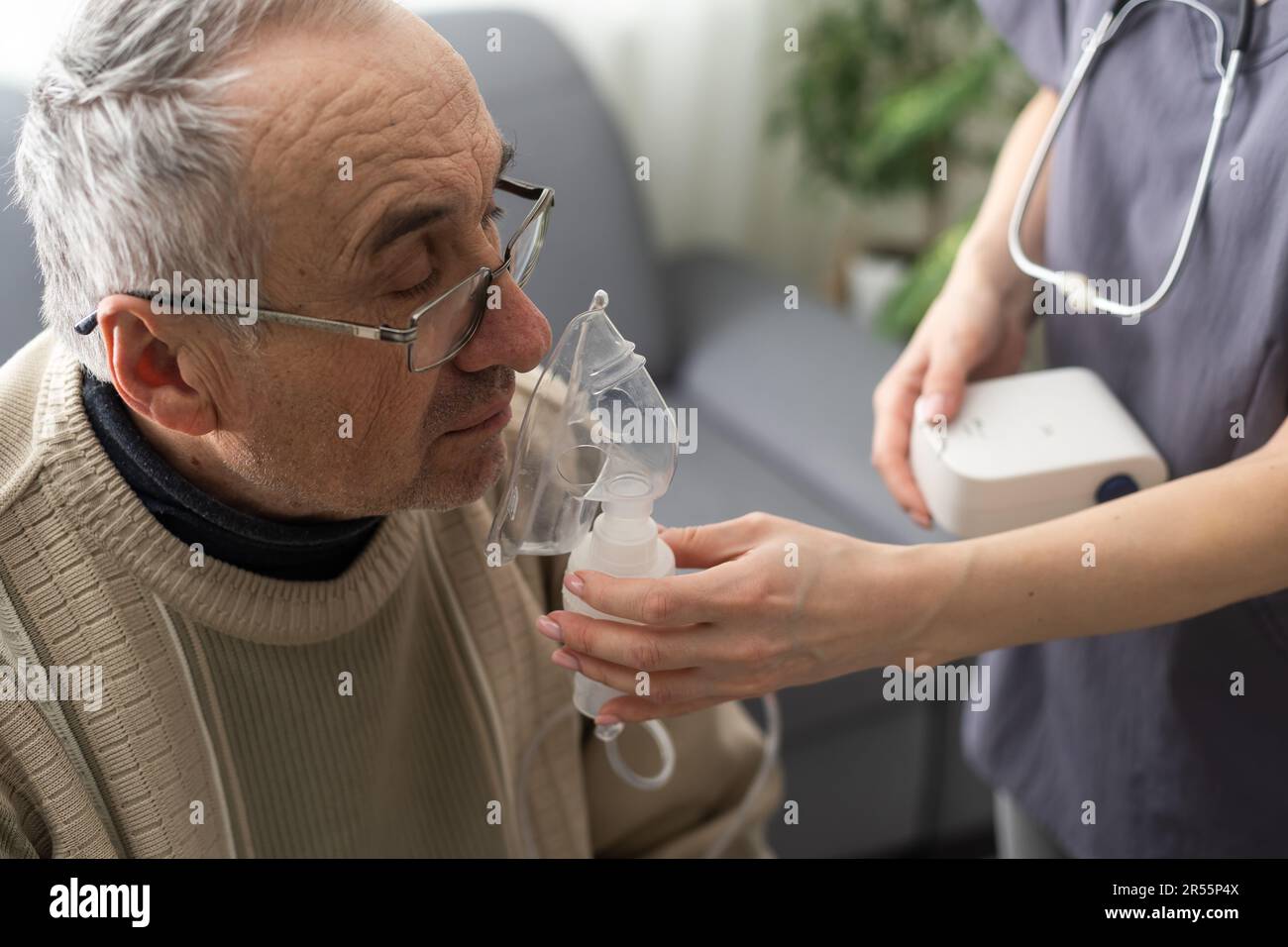 Asthma COPD Breath Nebulizer And Mask Given By Doctor Or Nurse Stock ...
