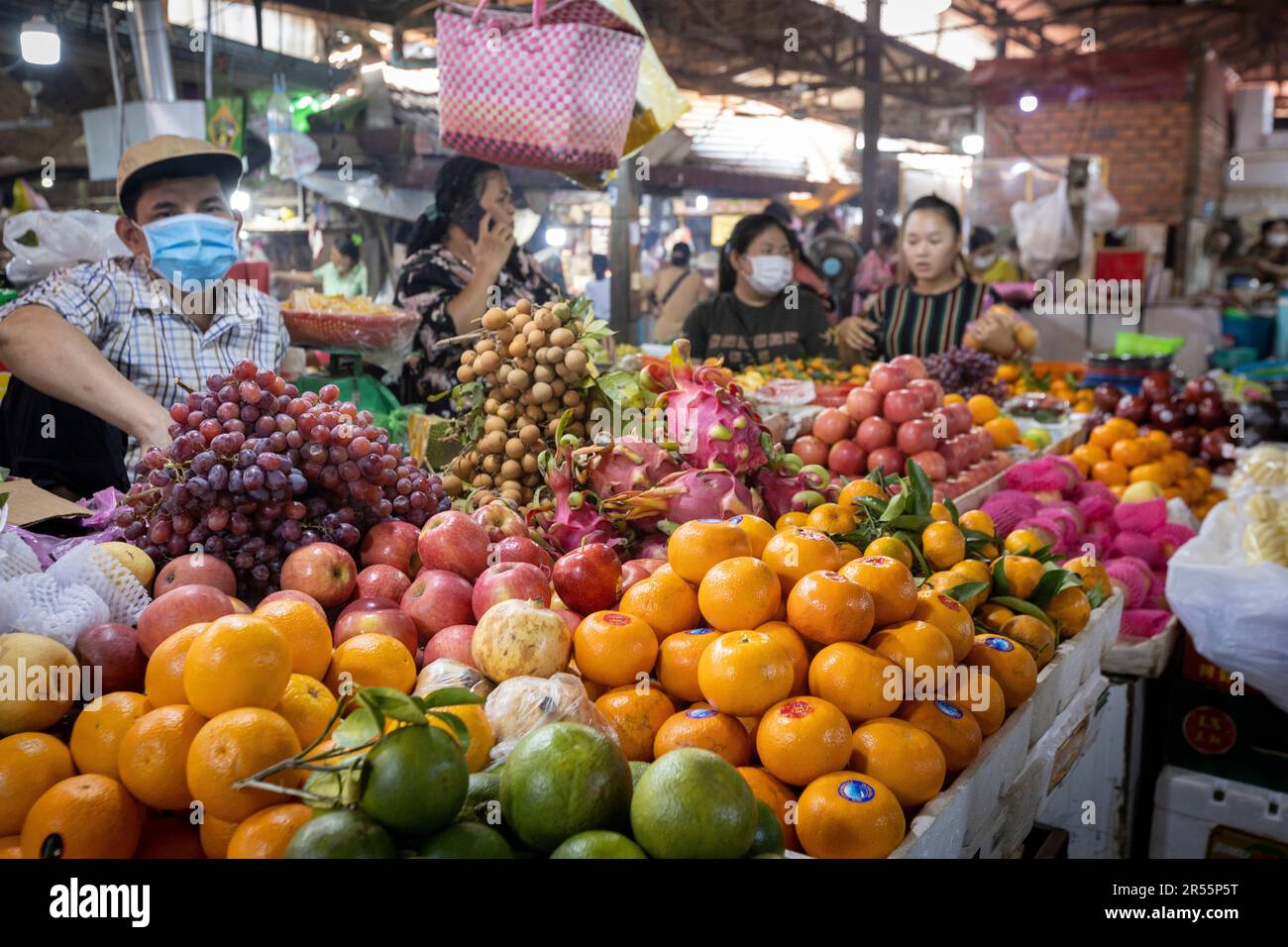 Cambodia, Kampot: fruit stall in a covered market Stock Photo - Alamy