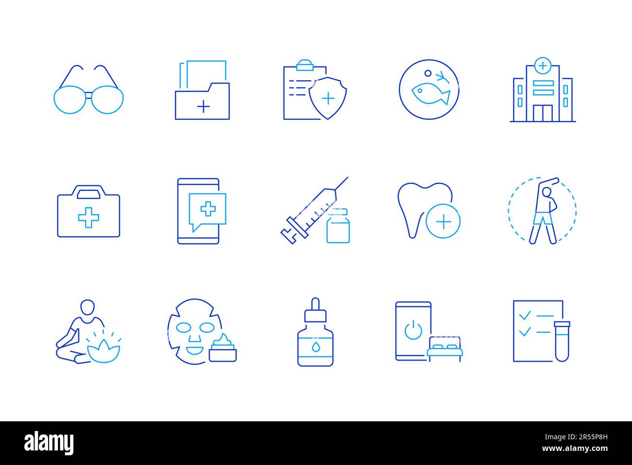 Physical and mental health - set of modern line design style icons ...