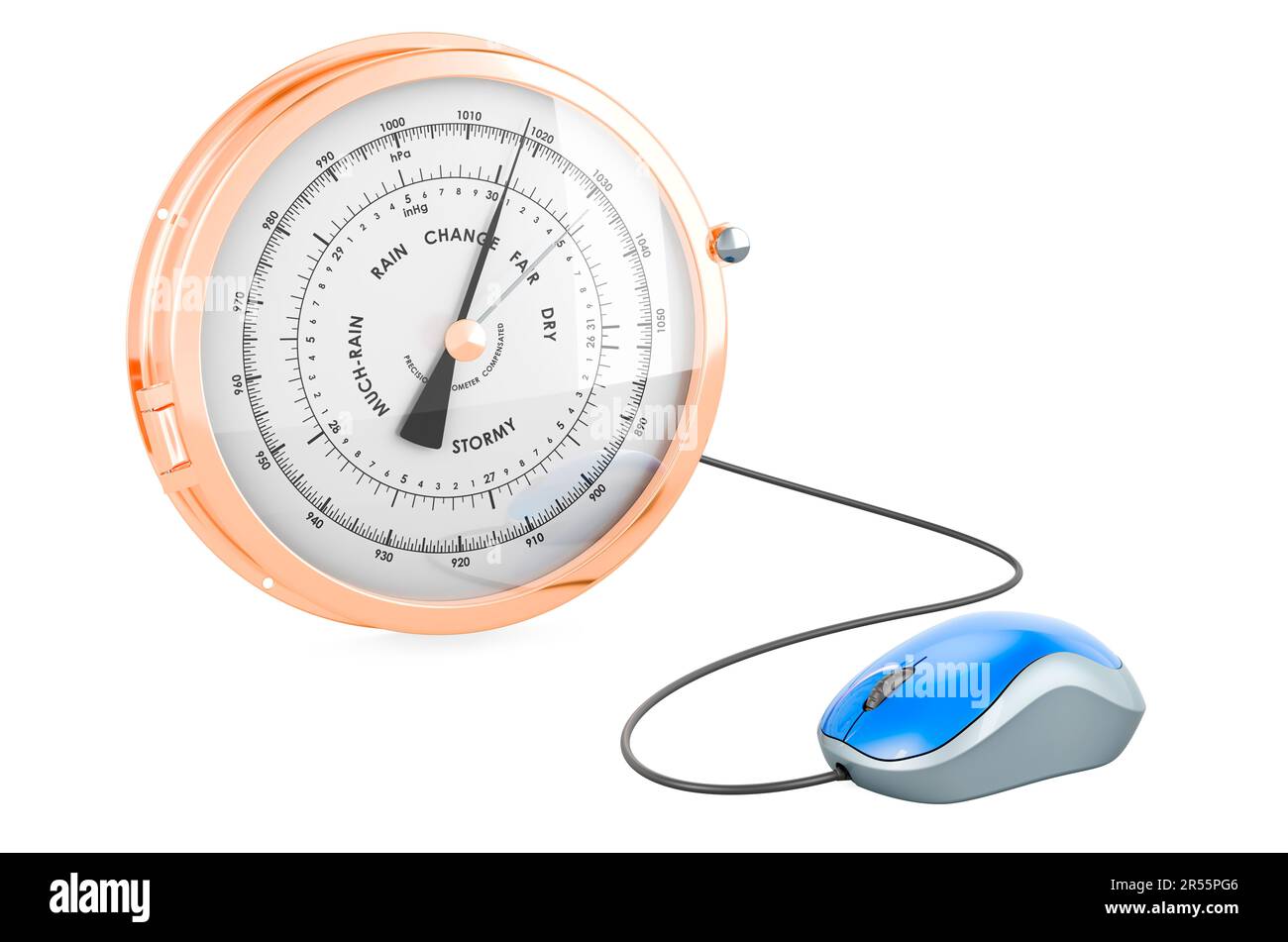 Barometer with computer mouse, 3D rendering isolated on white ...