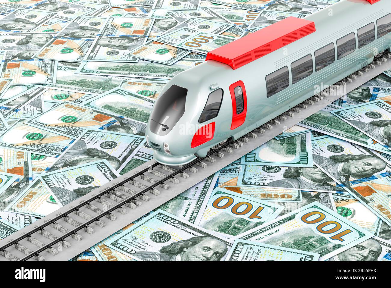 High speed train on the dollars backdrop, 3D rendering Stock Photo - Alamy