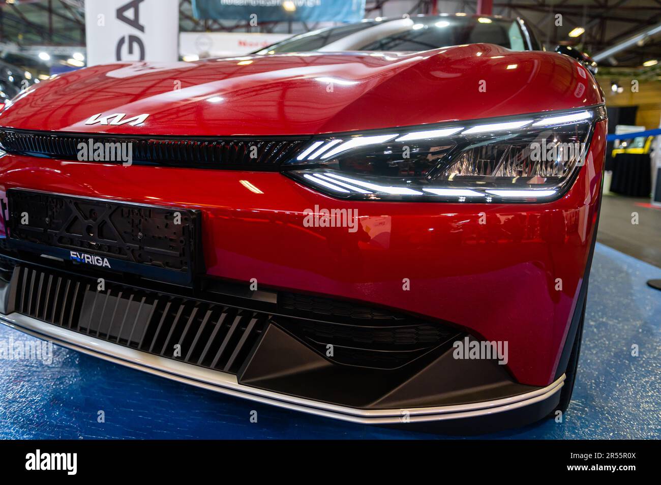 Riga, Latvia, April 28, 2023: LED headlights and car design closeup of ...