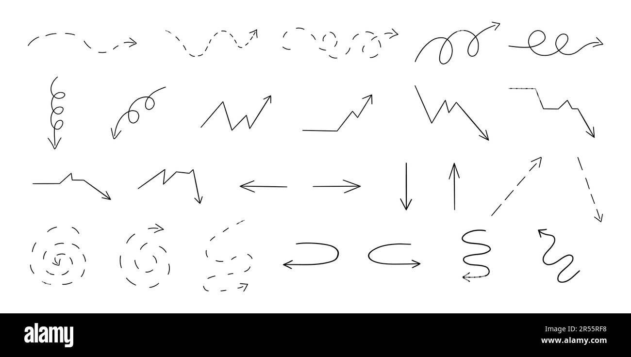 Set of arrows in different directions and different shapes. Design elements. Collection of ...