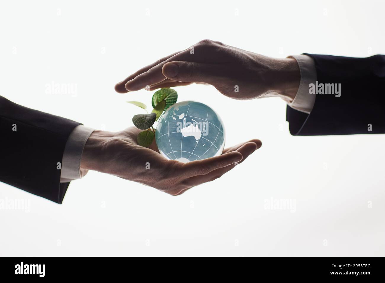 Human Hand Holding the World in Hands on white background Stock Photo ...