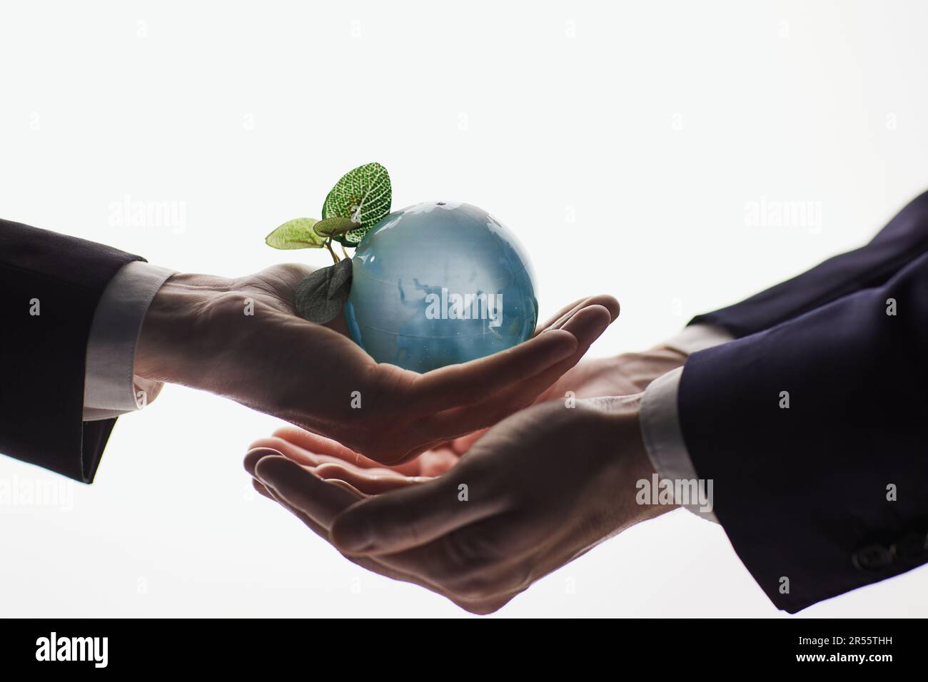 Human Hand Holding the World in Hands on white background Stock Photo ...