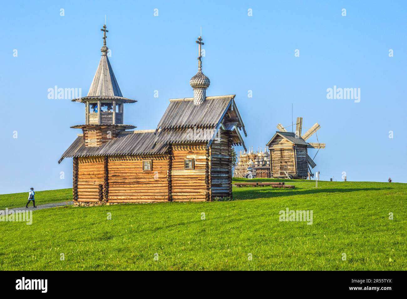 Wooden architecture on Kizhi island, Russia, on Lake Onega Stock Photo ...