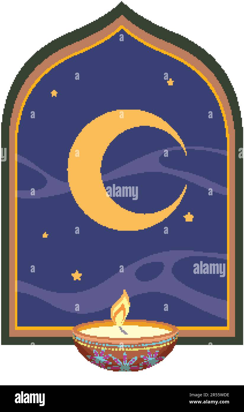 Crescent Moon At Night Muslim Mosque illustration Stock Vector Image ...