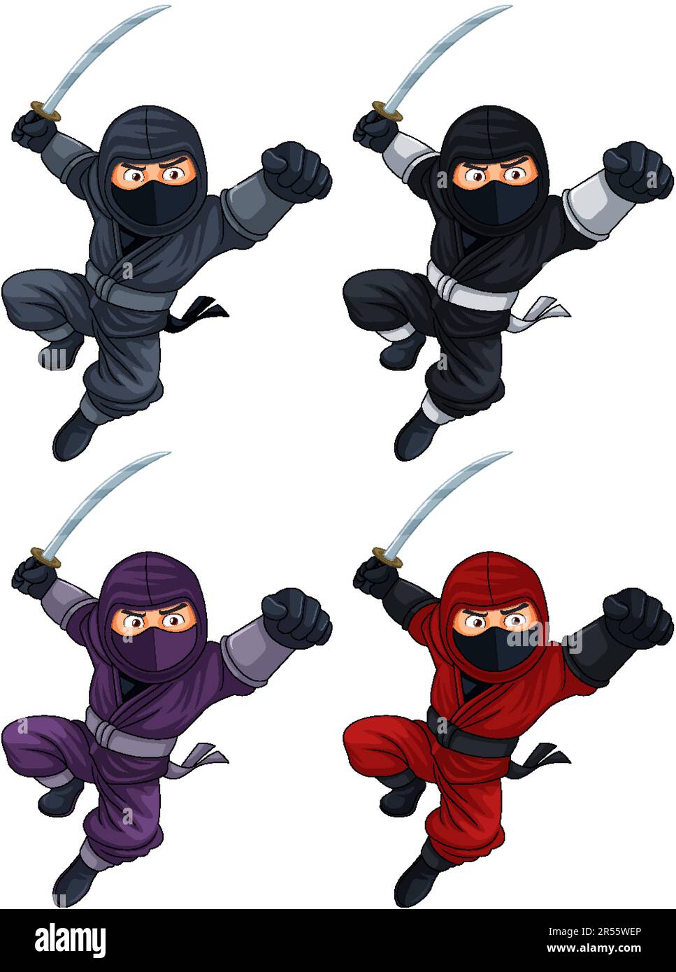 Ninja Jumping and Brandishing Sword Collection illustration Stock ...