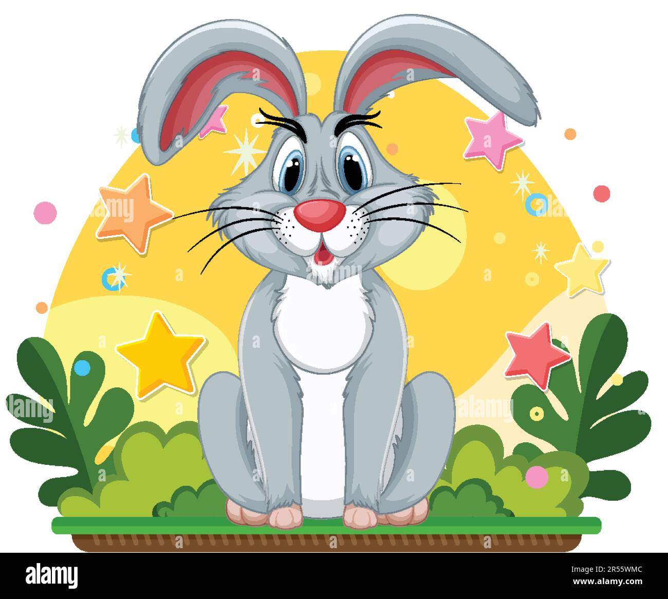 Cute rabbit sitting in the garden isolated illustration Stock Vector ...