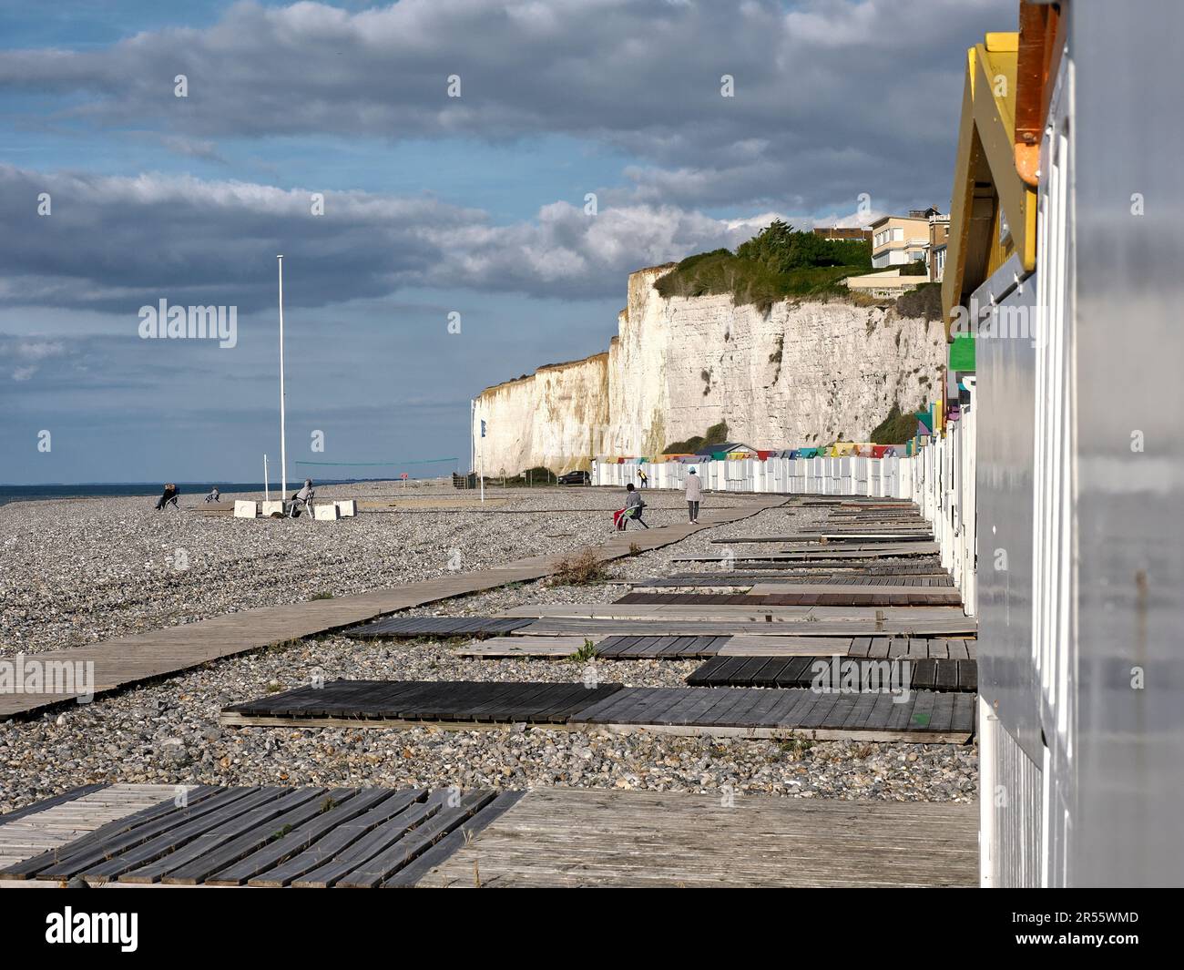 Pebble beach and cliffs at Criel sur Mer, a commune in the Seine ...