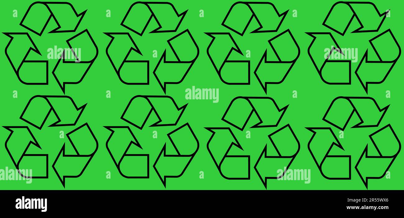 Pattern of recycling symbol on green background Stock Photo - Alamy