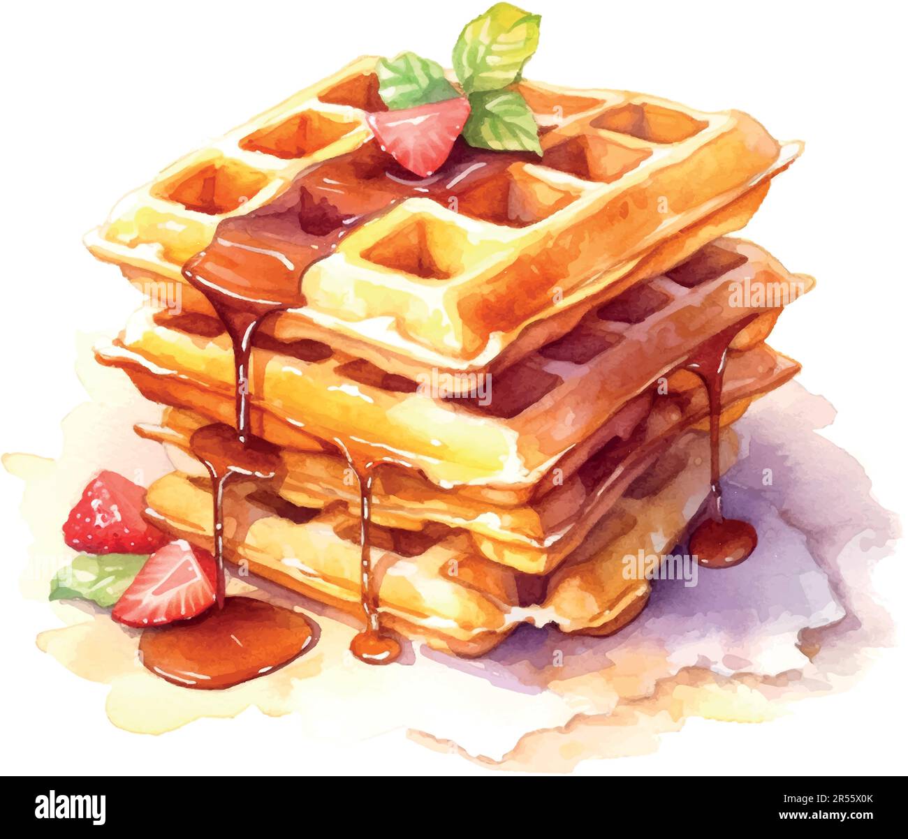 Breakfast dessert Watercolor character viennese waffles watercolor ...