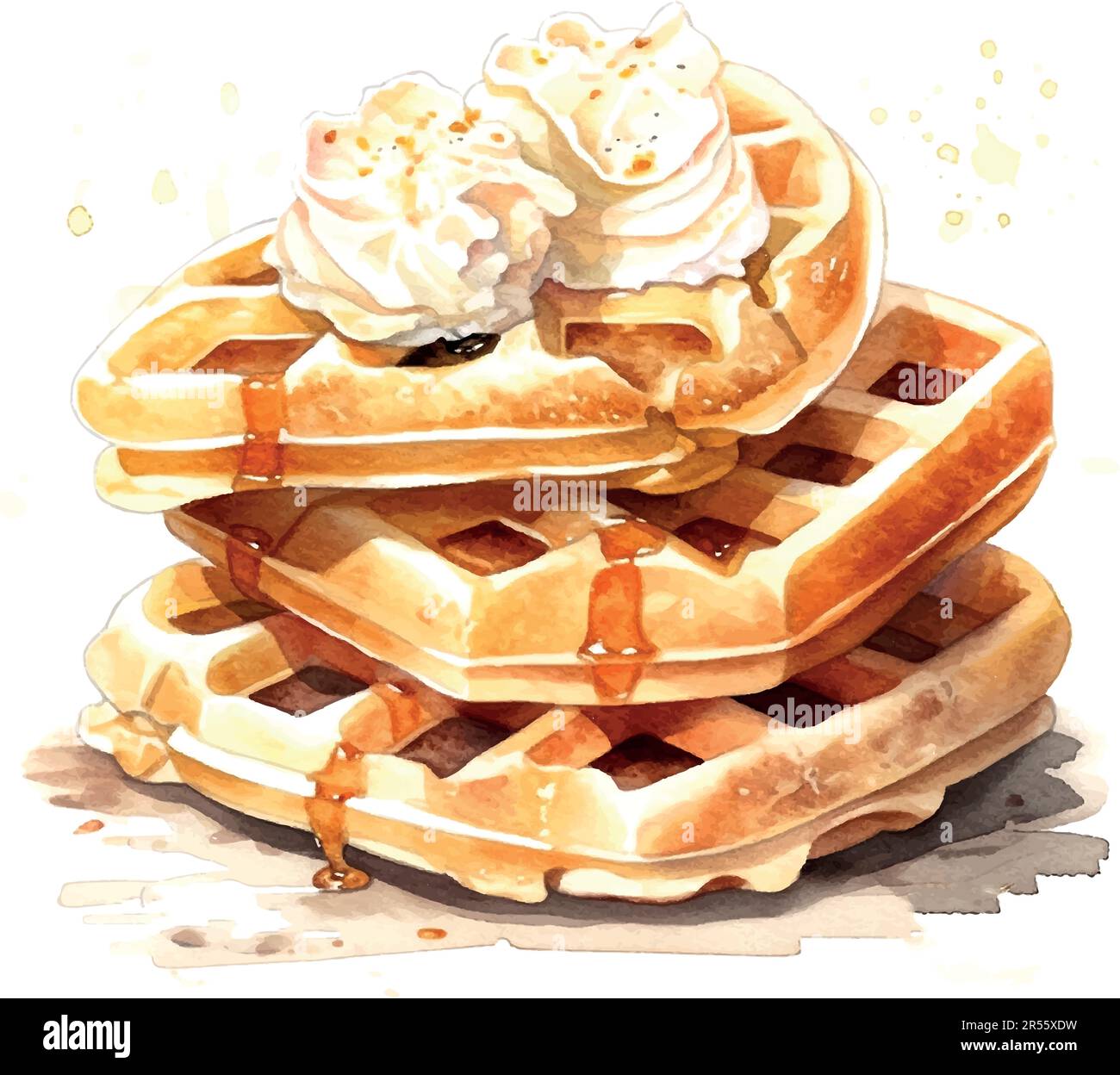 Breakfast dessert Watercolor character viennese waffles watercolor ...