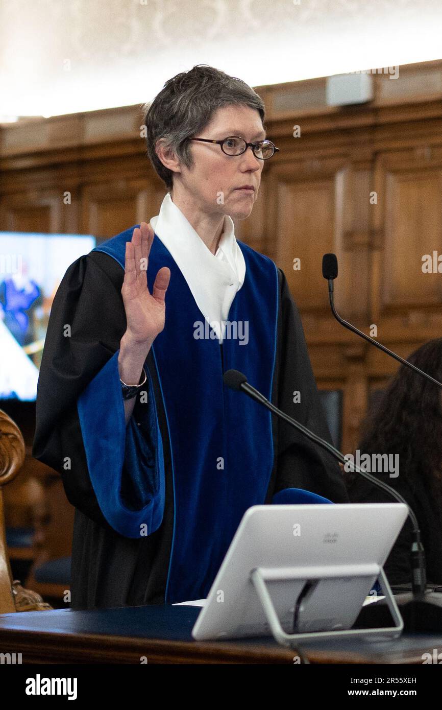 Paris, France. 01st June, 2023. JUB President Florence Butin makes oath ...