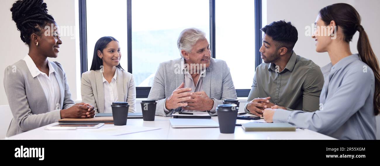 Teamwork, planning and ceo with business people in meeting for ...
