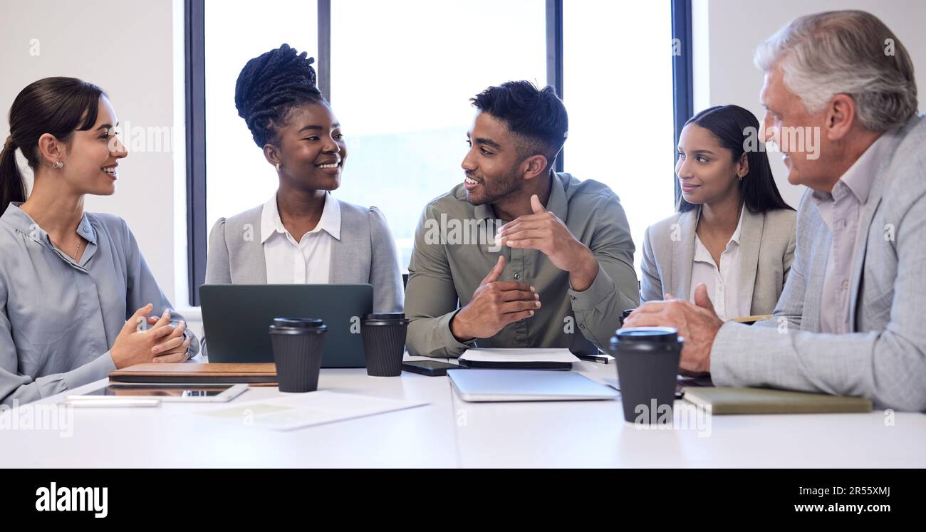 Teamwork, planning and collaboration with business people in meeting ...