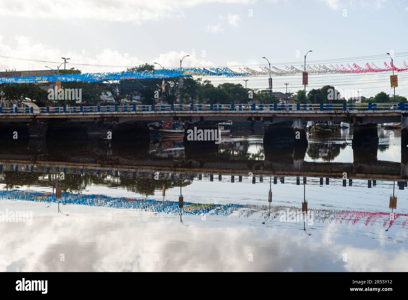 Bridge over the river Una in the center of the tourist town of Valenca ...
