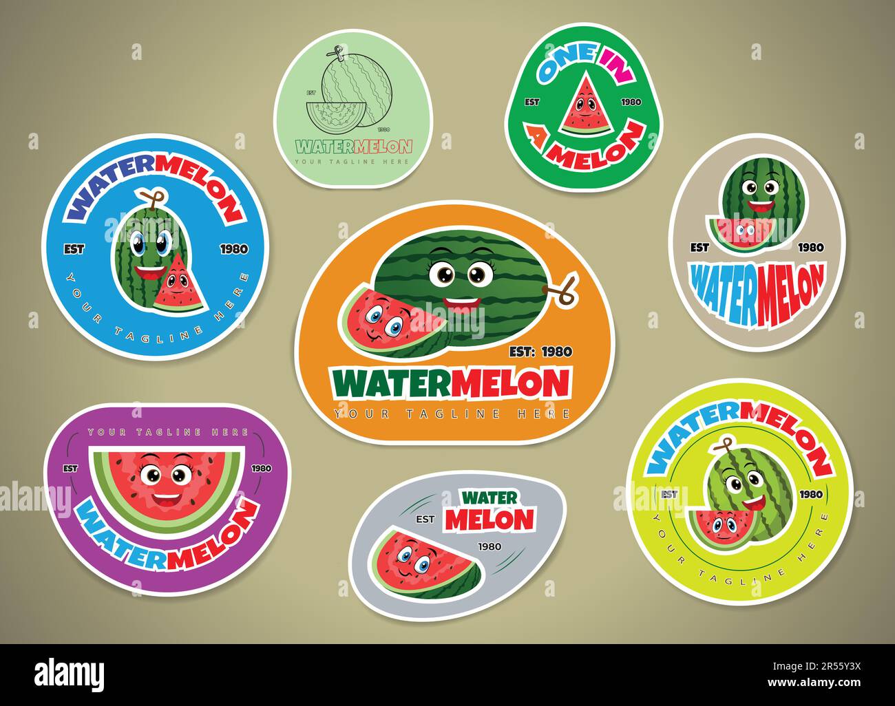 Set of watermelon summer fruits labels and stickers or badges template ...