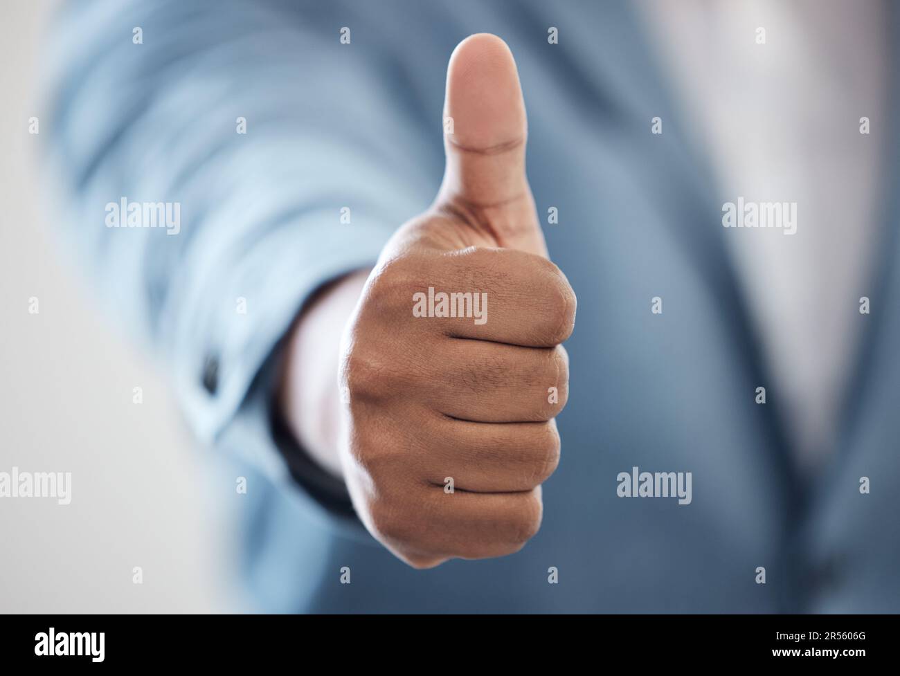 Thumbs up, success and business person hands for thank you, winning or ...