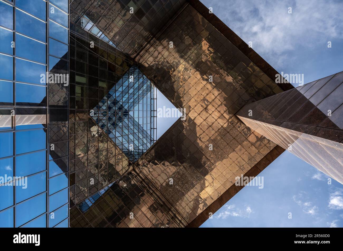 London, UK: Looking up from outside the entrance to the office building ...