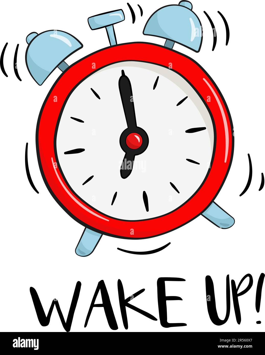 Alarm clock with Wake Up text. Cartoon. Vector illustration Stock ...