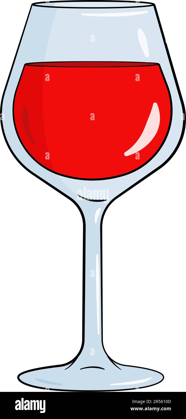 Glass filled with red wine. Cartoon. Vector illustration Stock Vector ...