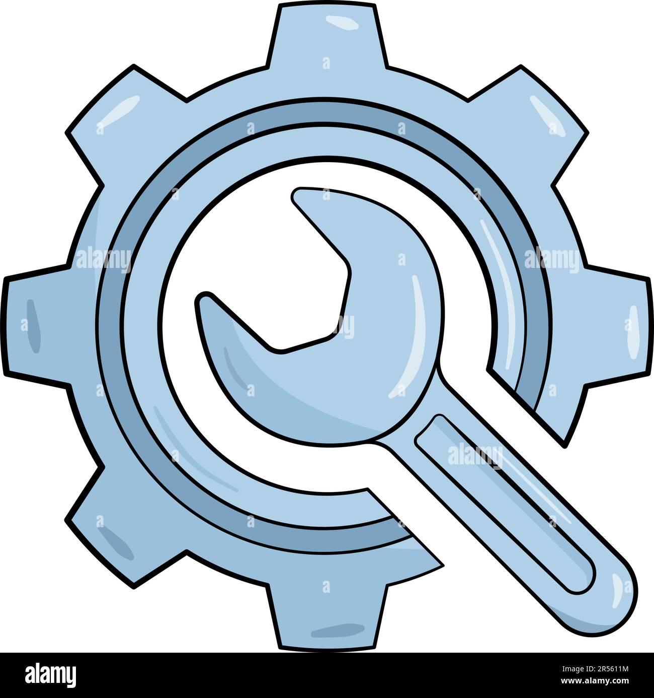 Cogwheel and wrench. Symbol of repair, adjustment, technical service or ...
