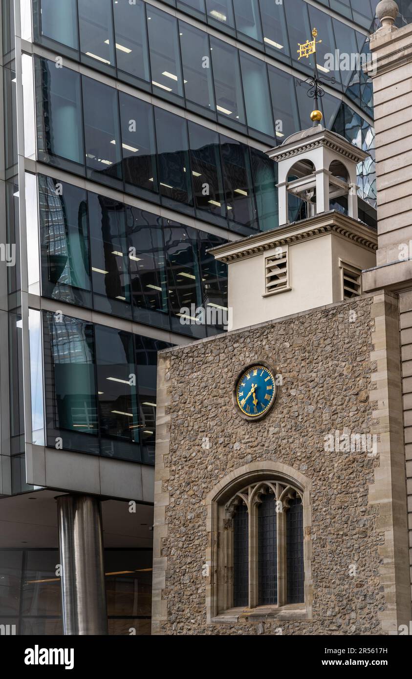 London, UK: Detail of St Ethelburga's Church, Bishopsgate which was ...