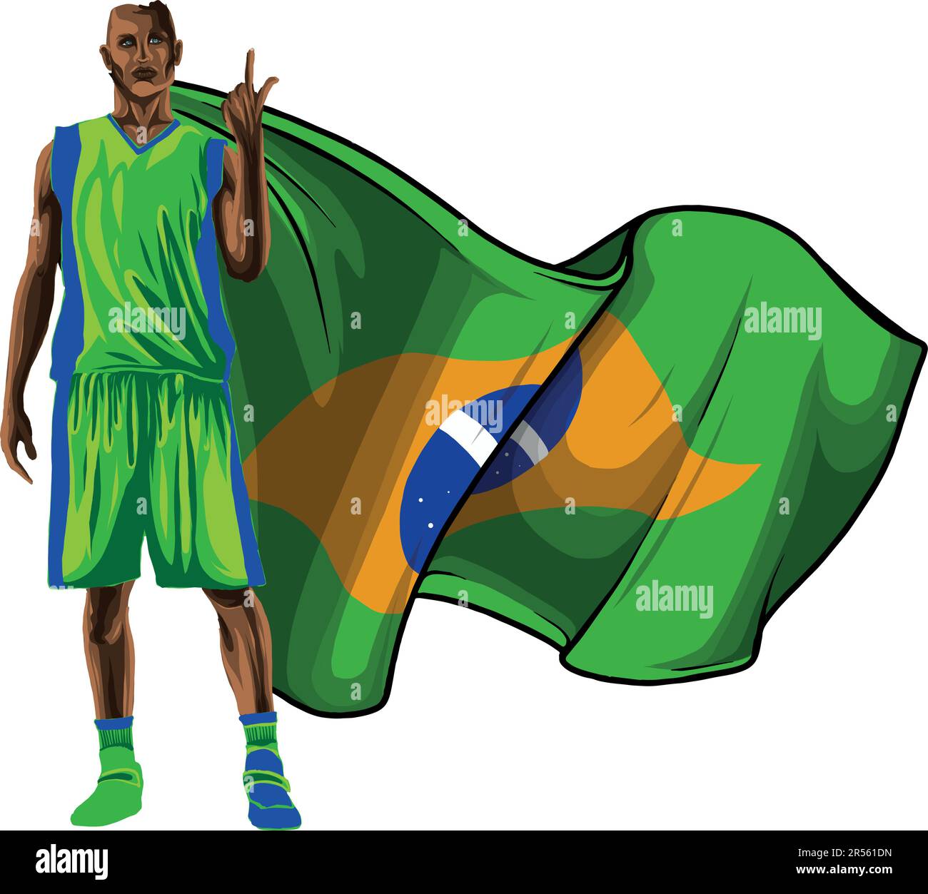 illustration of a Basketball Player on Brazilian Flag colors background ...