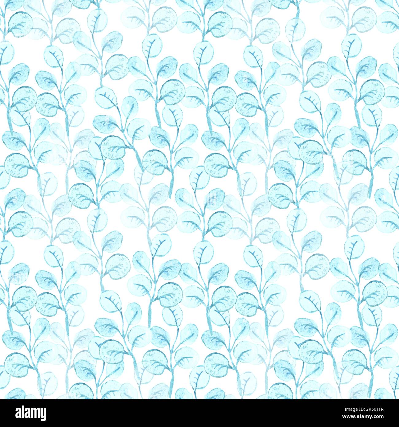 Blue leaves watercolor seamless pattern for textile design. Delicate ...